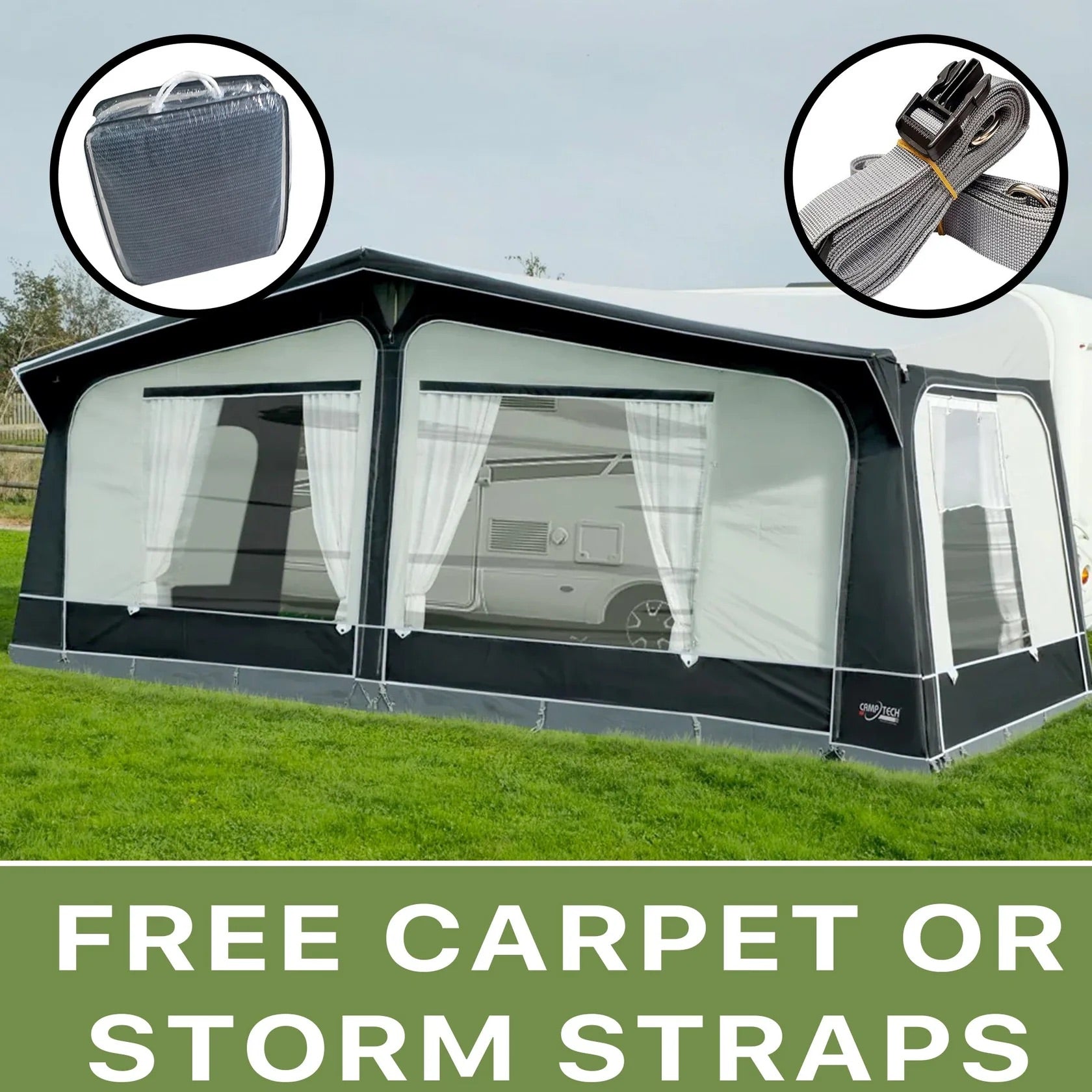 Camptech Cayman Touring Awning FREE CARPET STORM STRAPS – Onyx Outdoors